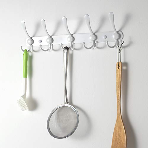 Coat Rack Wall Mounted, Coat Hanger Wall 5 Tri Hooks Heavy Duty Stainless Steel Coat Hook Rail for Coats Towels Purse Robes Keys and Hats(White)