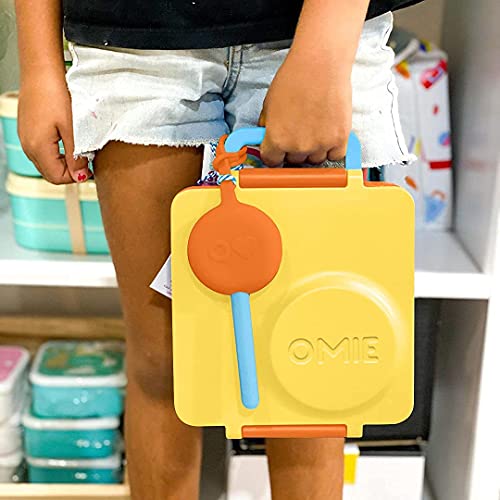 OmieBox Bento Box for Kids Insulated Bento Lunch Box with Leak Proof Thermos Food Jar, 3 Compartments + Yellow Blue Utensil Set with Case
