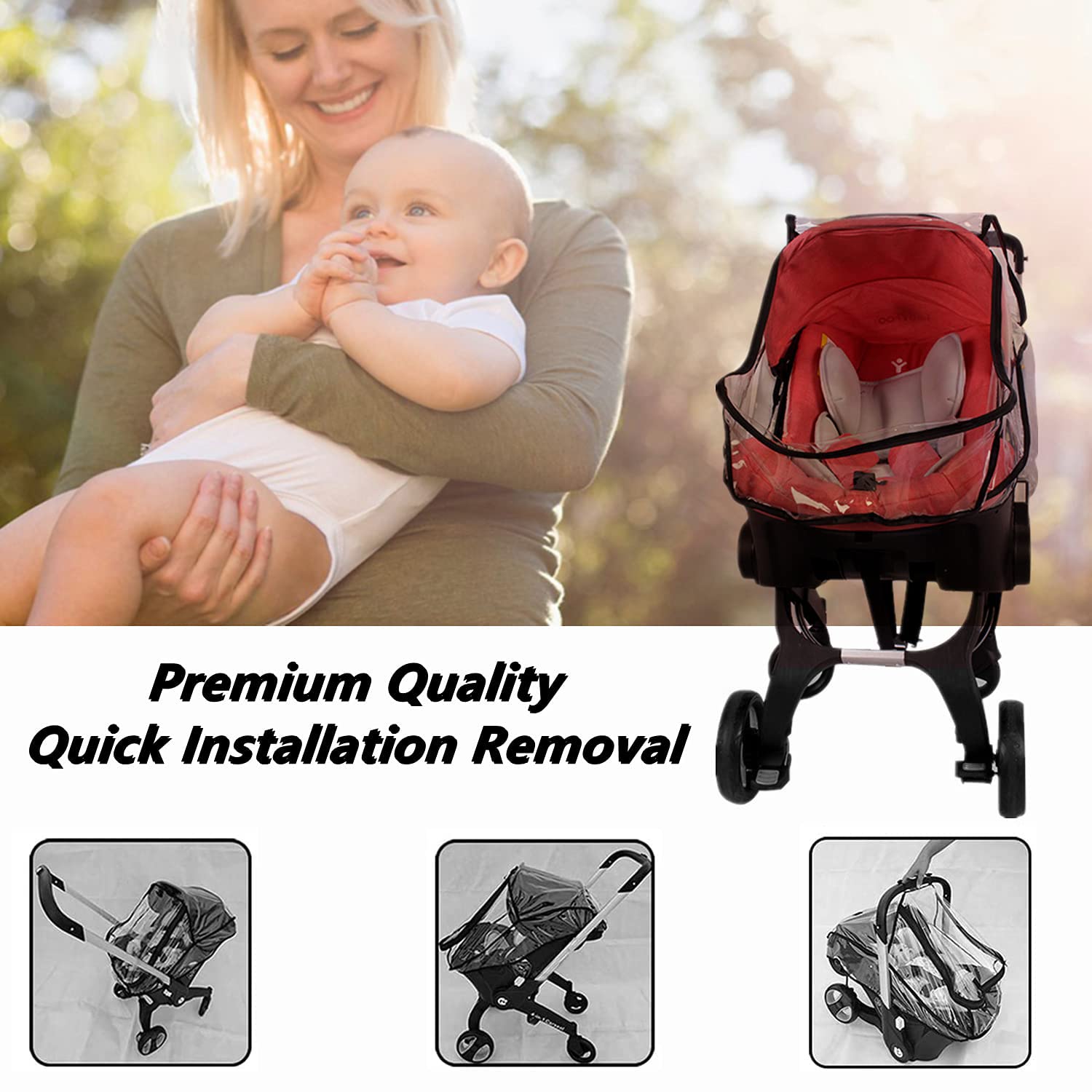 Baby Car Seat Stroller Rain Cover for Doona, Baby Stroller Transparent Travel Raincover Car Seat Accessory, Infant Pushchair Buggy Ventilated Rain Weather Shield with Easy Access Zipper for Doona