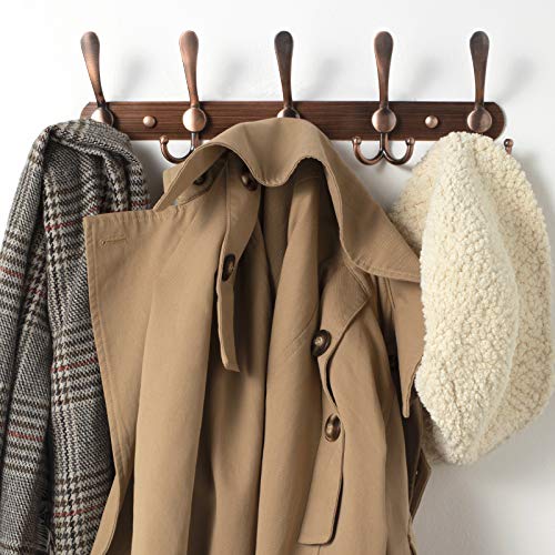 Coat Rack Wall Mounted, Coat Hanger Wall 5 Tri Hooks Heavy Duty Stainless Steel Coat Hook Rail for Coats Towels Purse Robes Keys and Hats(White)