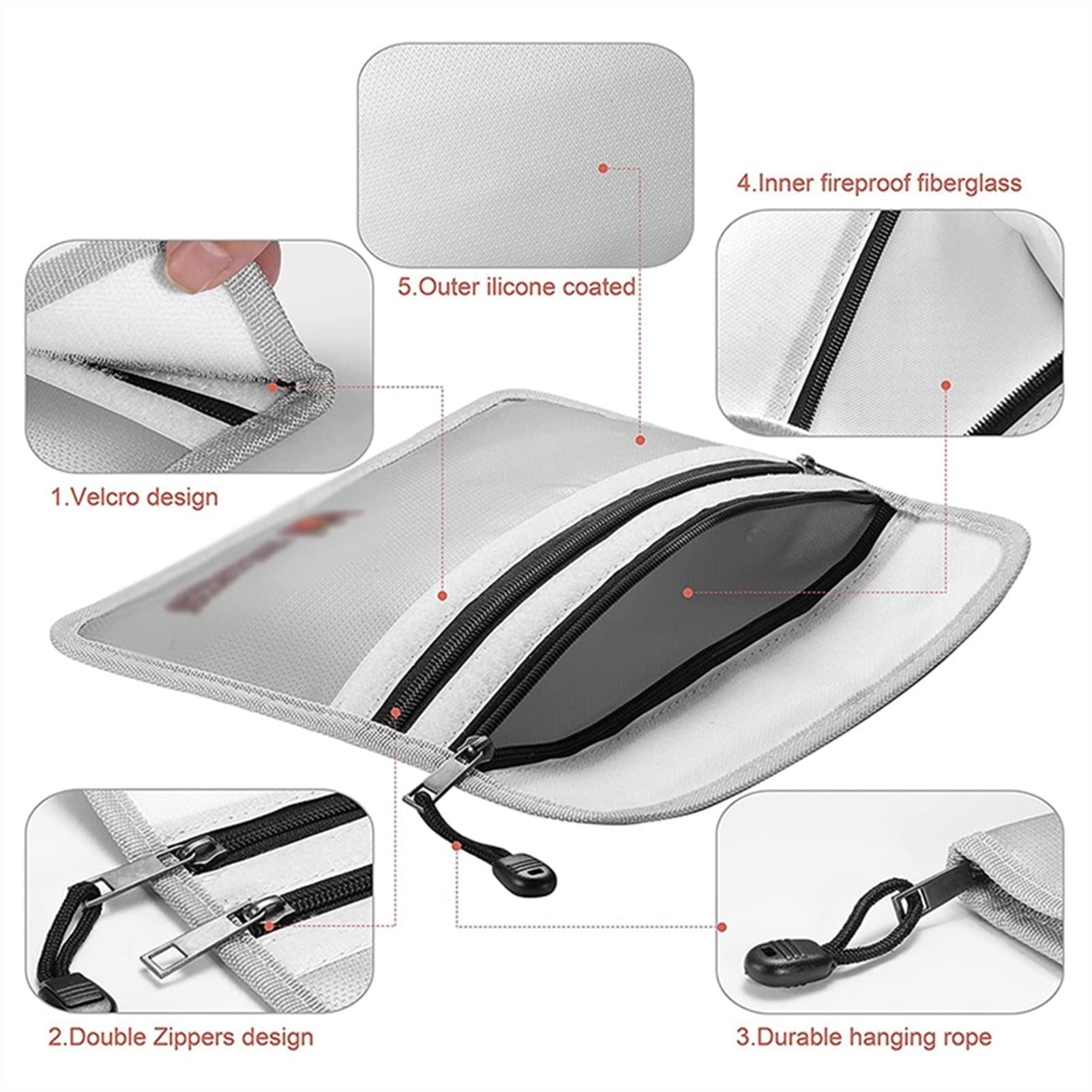 GIUIN File Organizer Fireproof Document Bag Waterproof and Fireproof Money Bag with Zipper Fireproof Safe Storage Pouch File Folders