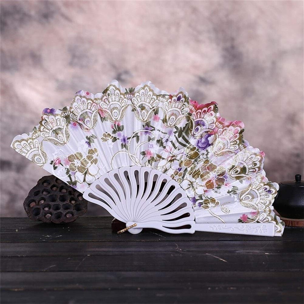 HRANG Hand Fan Folding Fan,Hand-held Fan,Wedding Folding Fan Chinese Style Dance Wedding Party Lace Silk Folding Hand Flower Fan Fans Hand Paper Folding Props Vintage Style