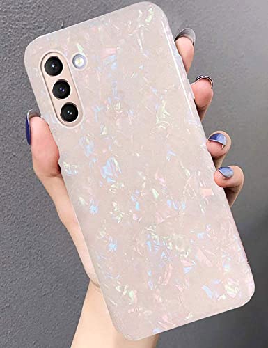 J.west Galaxy S21 Case 5G 6.2-inch, Luxury Sparkle Glitter Translucent Clear Opal Pearly Thinfoil Design Shiny Graphic Print Soft Silicone Cover for Women Girls Slim TPU Protective Phone Case Colorful