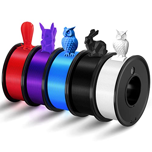 Haosegd 3D Printer Filament PLA 1.75mm 3-D Printing Materials 5 Colors Bundle Print Filiment 1.75 mm White Black Red Blue Purple Dimensional Accuracy ±0.02mm Fillament Spool Vacuum Packaging 250G X 5