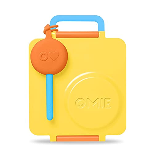 OmieBox Bento Box for Kids Insulated Bento Lunch Box with Leak Proof Thermos Food Jar, 3 Compartments + Yellow Blue Utensil Set with Case