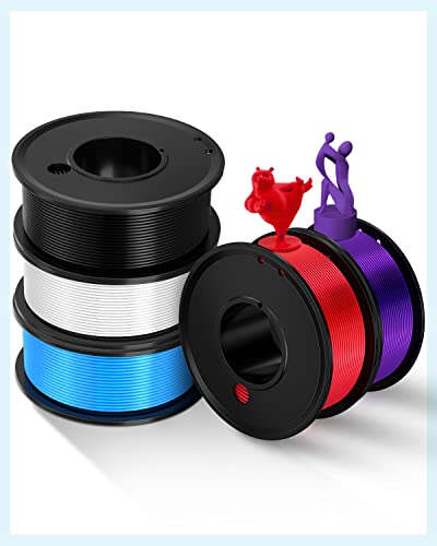 Haosegd 3D Printer Filament PLA 1.75mm 3-D Printing Materials 5 Colors Bundle Print Filiment 1.75 mm White Black Red Blue Purple Dimensional Accuracy ±0.02mm Fillament Spool Vacuum Packaging 250G X 5