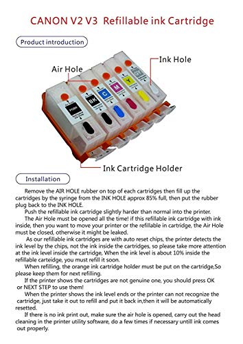 Colorpro Empty Compatible PGI-250 CLI-251 Refillable Ink Cartridge with Auto Reset Chip Replace for Canon MG7120 MG7520 IP8720 Printer (6 Colors)