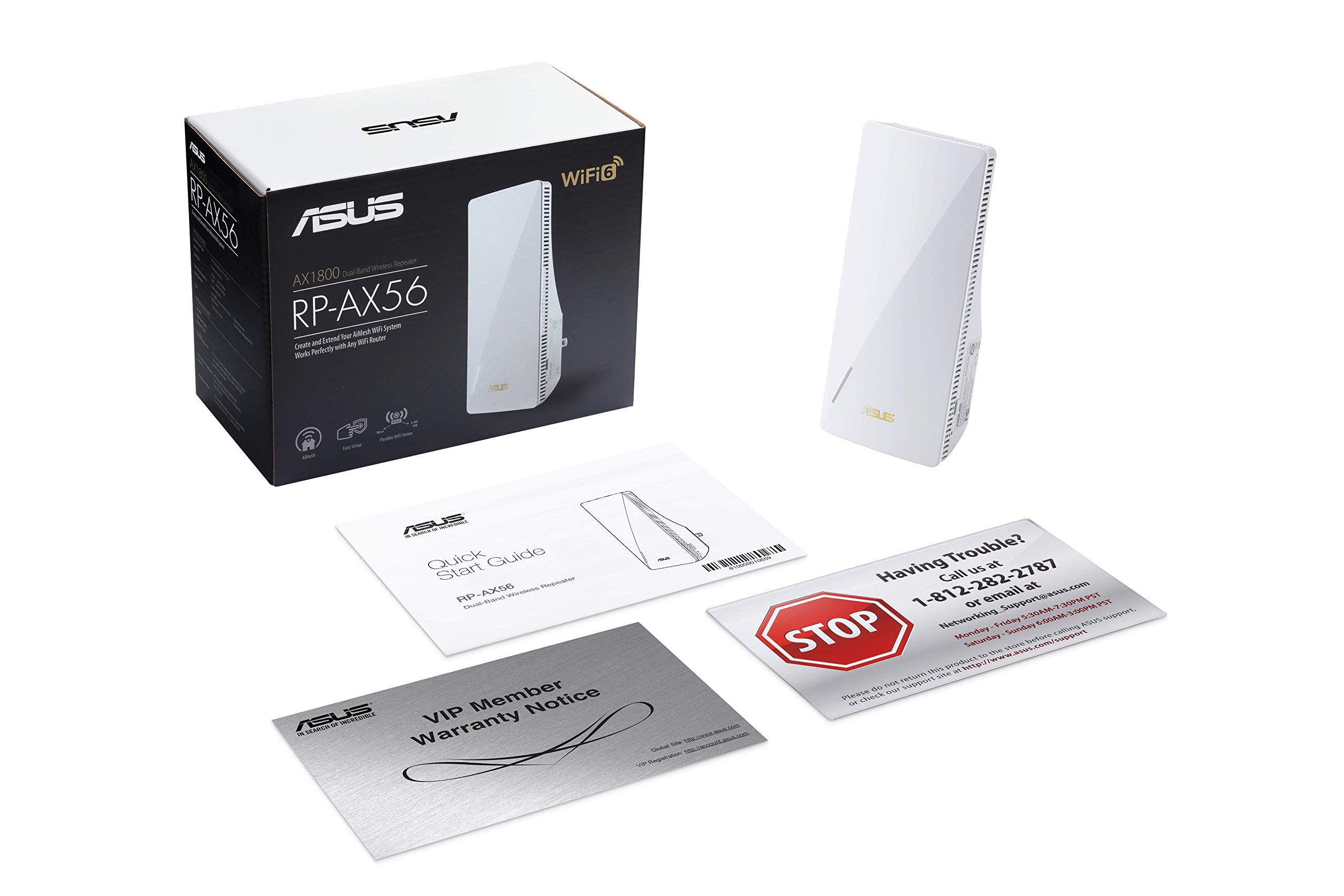 ASUS AX1800 Dual Band WiFi 6 (802.11ax) Repeater & Range Extender (RP-AX56) - Coverage Up to 2200 sq.ft, Wireless Signal Booster for Home, AiMesh Node, Easy Setup (Renewed)