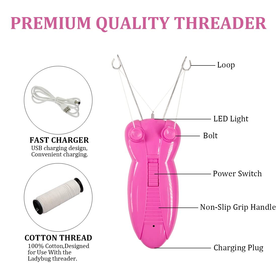 Electric Facial Hair Remover for Women,USB Rechargeable Thread Epilator Cotton Threading Hair Removal for Face Arms Legs Back