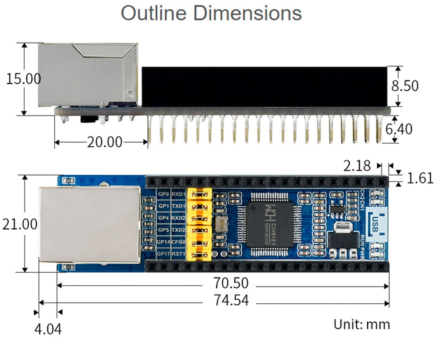 waveshare Ethernet to UART Converter for Raspberry Pi Pico, 10/100M Ethernet Full-Duplex/Half-Duplex KEEPALIVE Mechanism Support 2-CH Ethernet to UART Data Transparent Transmission