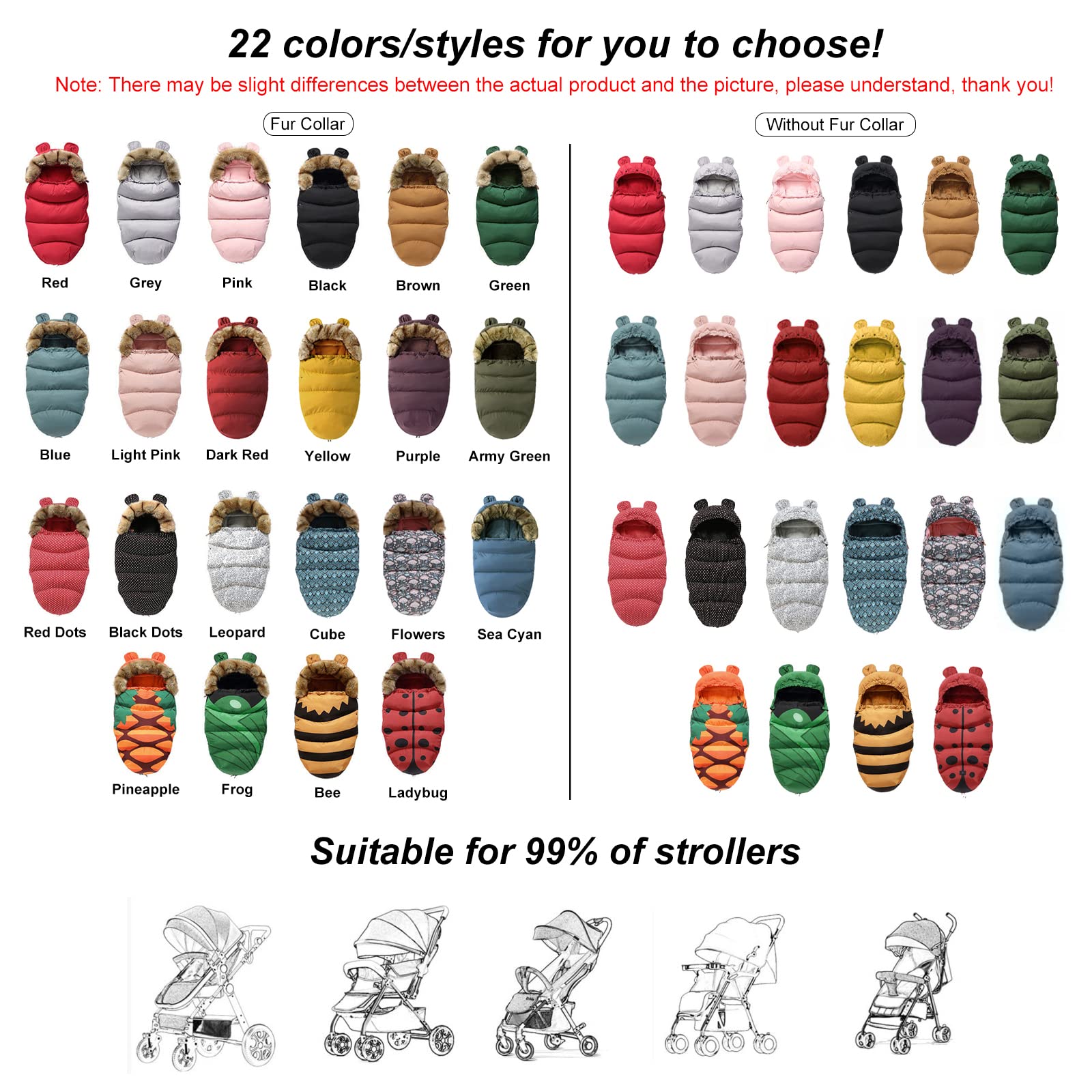 YOURCARE Stroller Footmuff Universal Baby Stroller Bunting Bags, Winter Thicken Warm Pram Footmuffs, Weatherproof Baby Sleeping Bag for Strollers, Pushchairs, Prams, Car Seat, 0-2 Years (Brown)
