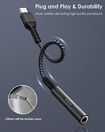 Maxonar USB Type C Headphone Adapter, Upgraded USB-C to 3.5mm Jack Dongle Digital to Analog Aux Audio Converter for Galaxy S22 S21 S20 Note 20 10 S10 S9 iPad Pixel 5 4XL-Grey