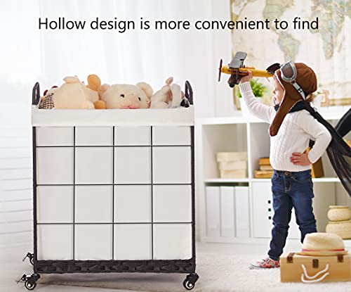 Laundry Hamper with Divided Liner Bag; Collapsible Laundry Basket with Rolling Lockable Wheels; Clothes Hamper with Metal Handle; Laundry Sorter with Removable Liner Bag (White)