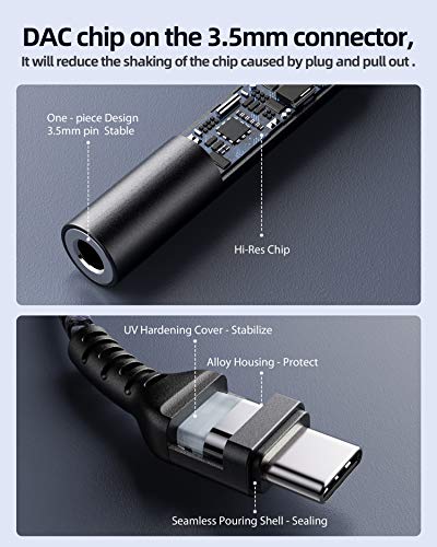 Maxonar USB Type C Headphone Adapter, Upgraded USB-C to 3.5mm Jack Dongle Digital to Analog Aux Audio Converter for Galaxy S22 S21 S20 Note 20 10 S10 S9 iPad Pixel 5 4XL-Grey