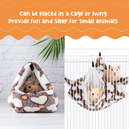 3 Pieces Small Pet Cage Hammock Set Include Double-Layer Sugar Glider Swinging Bed Hanging Rat House Cage and Hamster Warm Bed Mat for Rat Parrot Ferret Squirrel Hamster Rat Playing Sleeping (Brown)