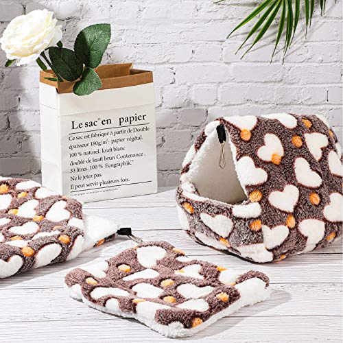 3 Pieces Small Pet Cage Hammock Set Include Double-Layer Sugar Glider Swinging Bed Hanging Rat House Cage and Hamster Warm Bed Mat for Rat Parrot Ferret Squirrel Hamster Rat Playing Sleeping (Brown)