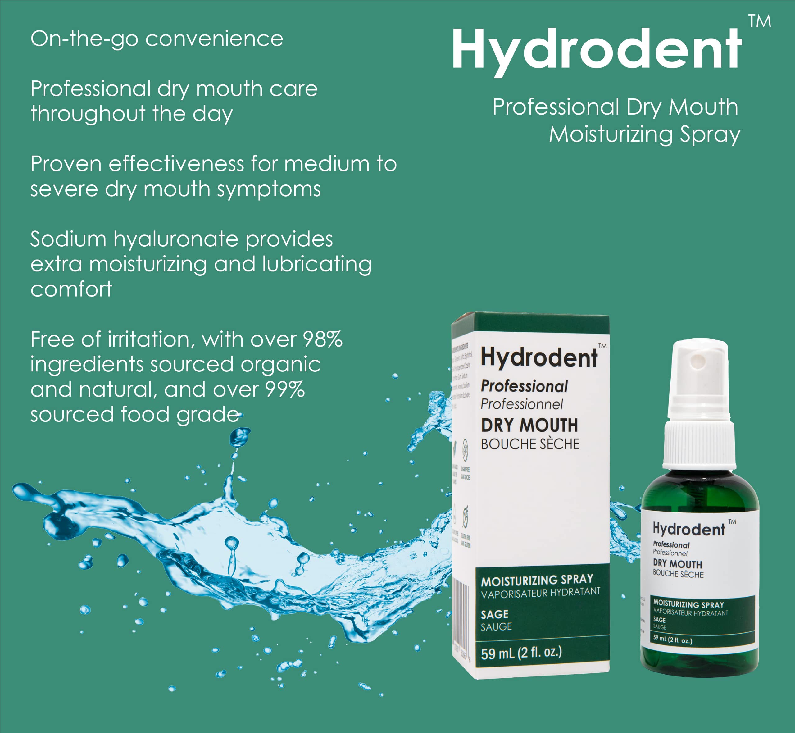 Hydrodent Professional Dry Mouth Moisturizing Spray, Sage, Natural, 2 oz