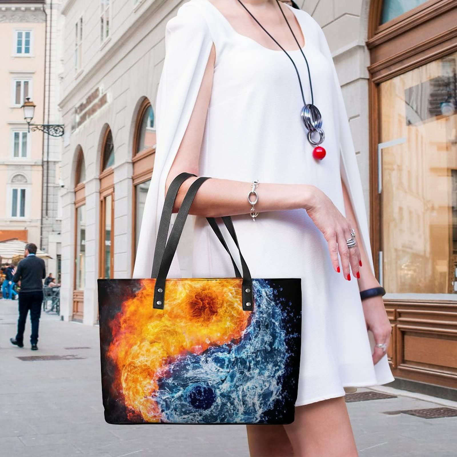 Womens Handbag Yin Yang Symbol Leather Tote Bag Top Handle Satchel Bags For Lady
