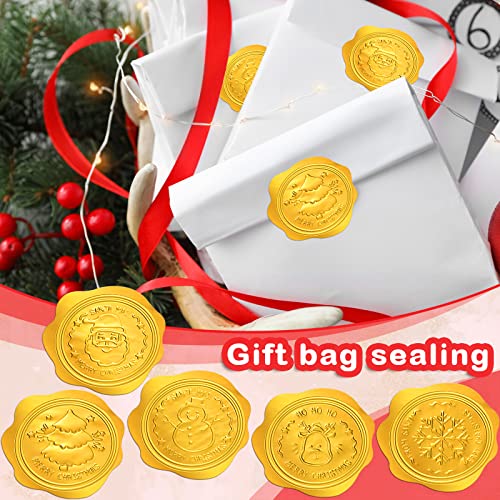 500 Pieces Christmas Envelope Seal Stickers Santa Embossed Wax Label Self Adhesive Seals Snowflake Santa Claus Stickers for Christmas Wedding Card Box Envelope(Gold)