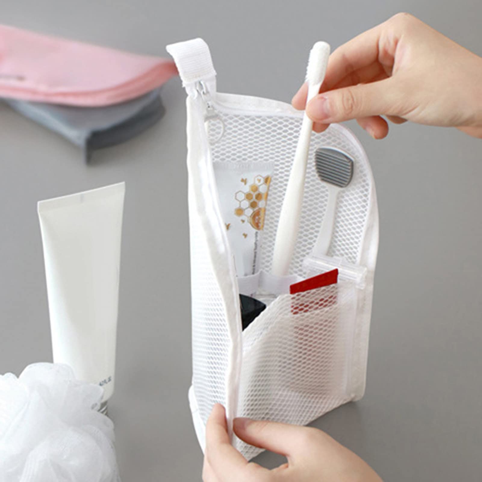 Shulemin Travel Toiletry Bag Make Up Bags, Portable Travel Makeup Brush Toothbrush Toothpaste Storage Bag Case Container for Bottles, Cosmetics,Bathroom Toiletries Grey