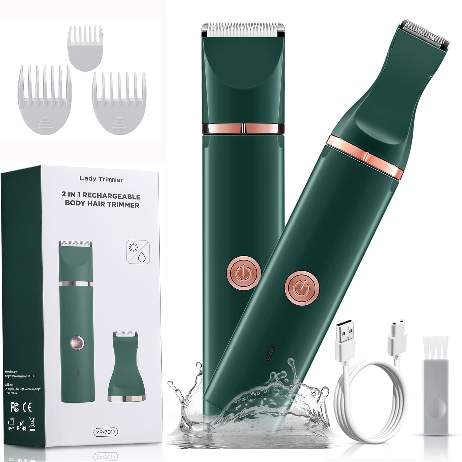 Bikini Trimmer for Women, YBLNTEK 2-in-1 Electric Razors for Women, Electric Lady Clipper Pubic Hair Groomer, Hair Removal Razor Body Trimmer for Women Arms,Legs and Armpits, IPX7 Waterproof Wet/Dry