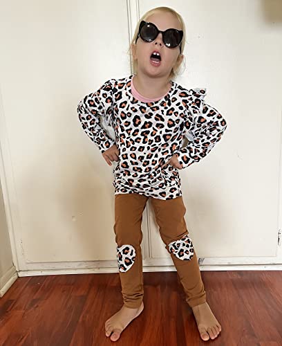QLIPIN Little Girls 2 Piece Outfits Toddler Leopard Print Sweatshirts and Leggings Set School Outfits Clothes Fall Sets