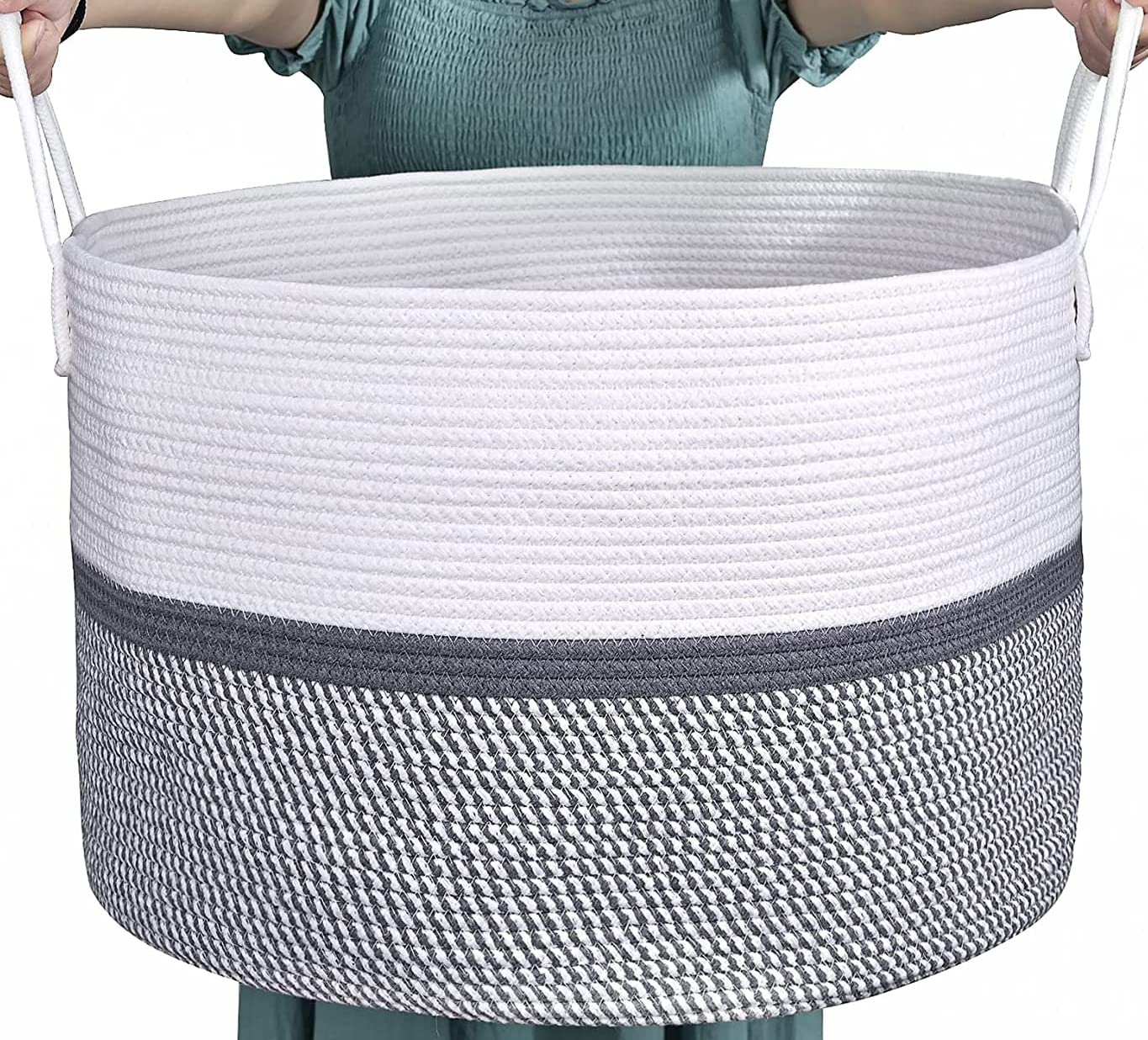 RITHLELA Cotton Rope Basket, Blanket Basket Living Room, Soft & comfortable Woven Laundry Basket, Storage for Kids/Dog Toys, Laundry, Towel, Shoes, Pillow