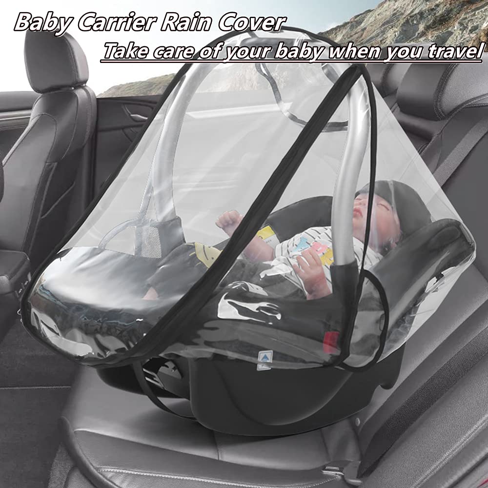 Universal Car Seats Carrier Rain Cover, Infant Baby Travel Ventilated Wind Rain Shield, Waterproof, Snow and Dust Proof Rain Cover Features Quick-Access Zipper Door & Side Ventilation & Handle Opening