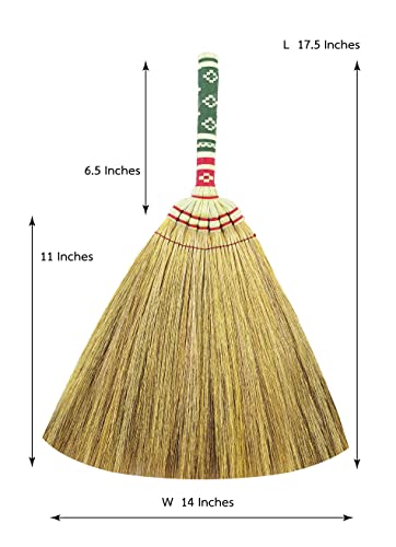 Natural Grass Asian,Brush Broom, Whisk Broom, Brush Wooden Handmade, Handle Bamboo, L16 in x 12in (Turquoise)