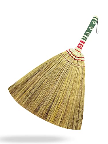 Natural Grass Asian,Brush Broom, Whisk Broom, Brush Wooden Handmade, Handle Bamboo, L16 in x 12in (Turquoise)
