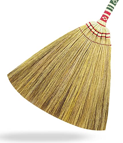 Natural Grass Asian,Brush Broom, Whisk Broom, Brush Wooden Handmade, Handle Bamboo, L16 in x 12in (Turquoise)