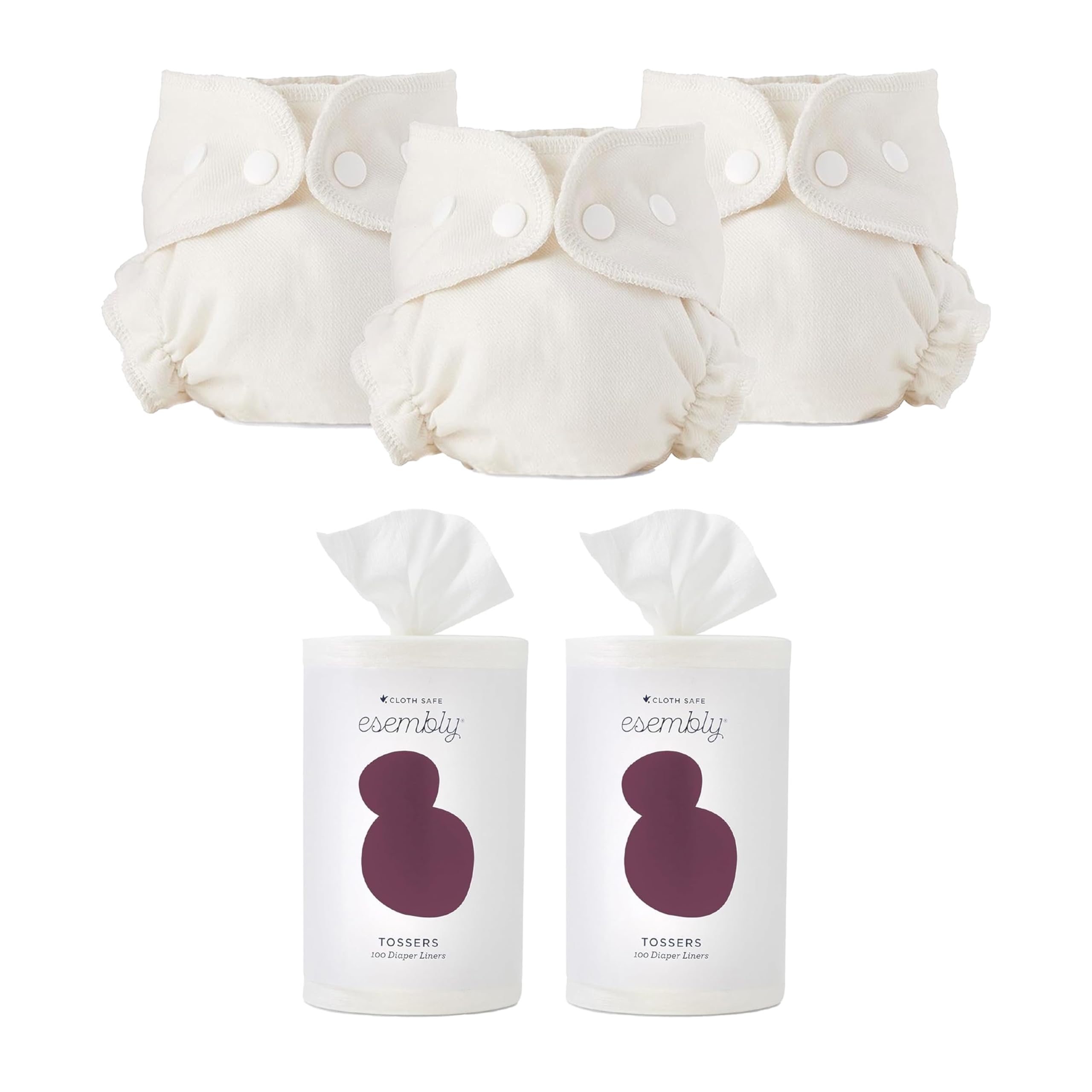 Esembly Cloth Diaper Inner (Size 1, 3 Pack) and Tossers (2 Pack) - Reusable and Absorbent Inner with Fragrance-Free and Chlorine-Free Disposable Liner