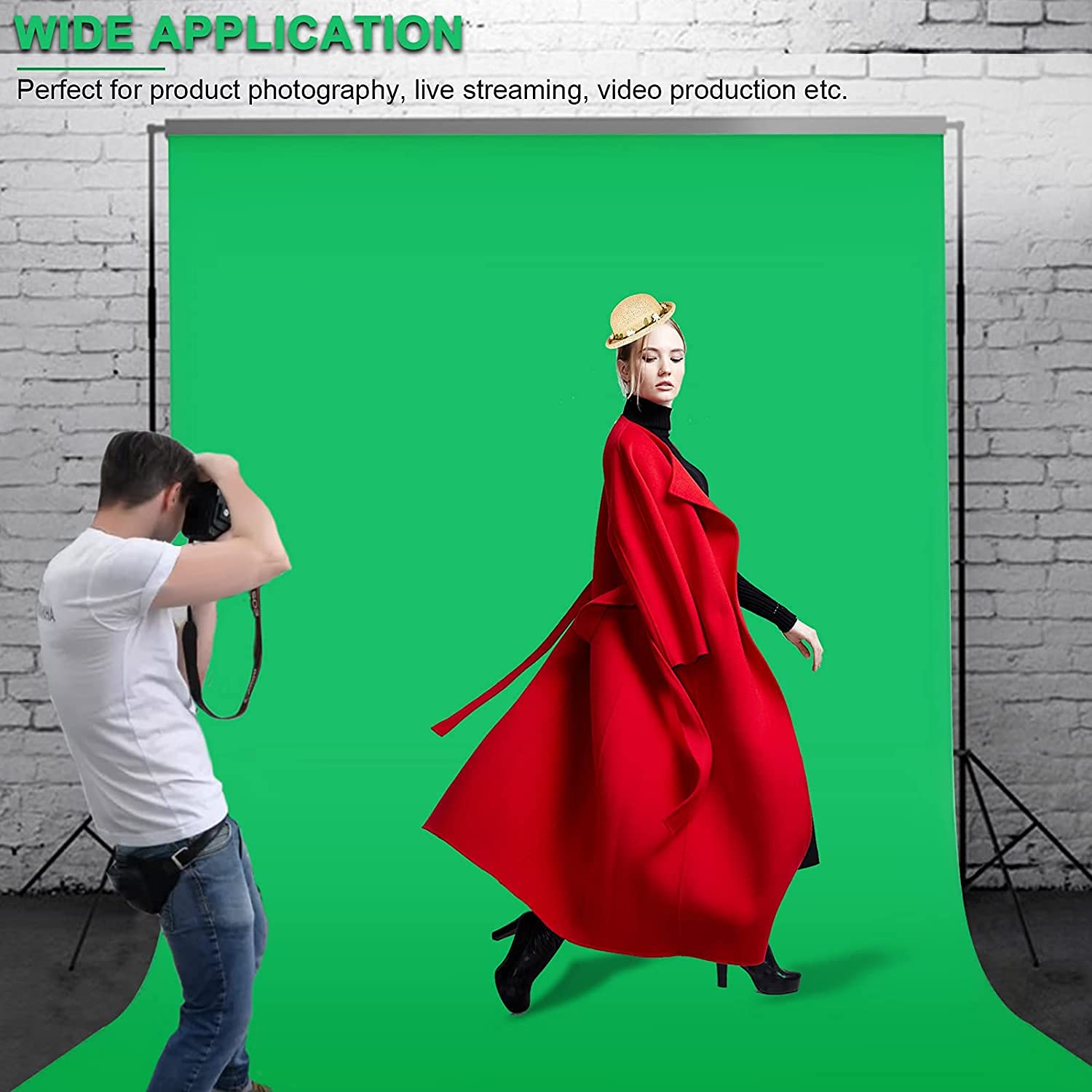 9.5 X 6 FT Green Screen Backdrop, Photography Chromakey Virtual Background for Zoom Streaming Meeting, High Density Opaque Polyester Fabric GreenScreen Sheet for Gaming Video Studio, 4 Spring Clamps