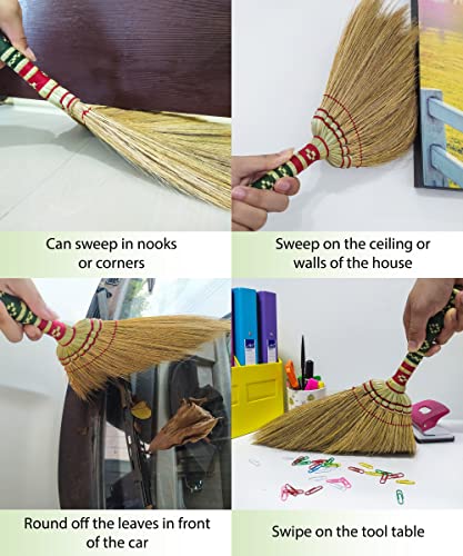 Natural Grass Asian,Brush Broom, Whisk Broom, Brush Wooden Handmade, Handle Bamboo, L16 in x 12in (Turquoise)