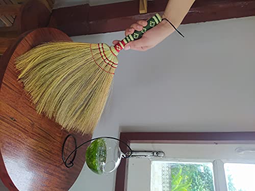 Natural Grass Asian,Brush Broom, Whisk Broom, Brush Wooden Handmade, Handle Bamboo, L16 in x 12in (Turquoise)