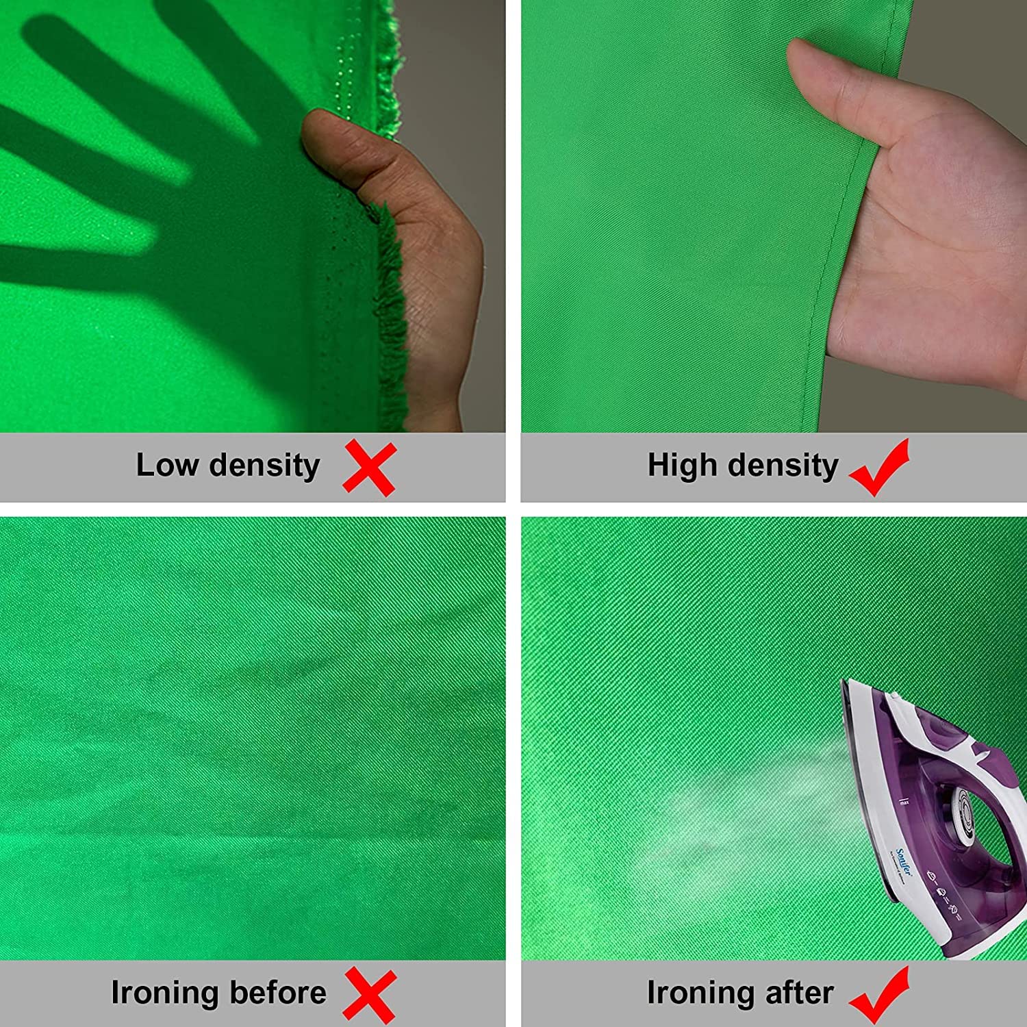 9.5 X 6 FT Green Screen Backdrop, Photography Chromakey Virtual Background for Zoom Streaming Meeting, High Density Opaque Polyester Fabric GreenScreen Sheet for Gaming Video Studio, 4 Spring Clamps