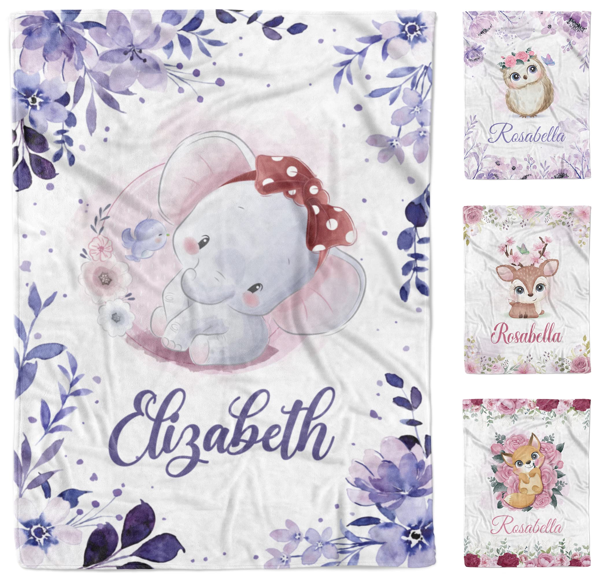 AVIClothes Customized Baby Girl Blanket, Personalized Baby Girl Elephant Blankets - Baby Blanket with Name for Baby Girl, 30 inches x40 inches , Fleece, Swaddle