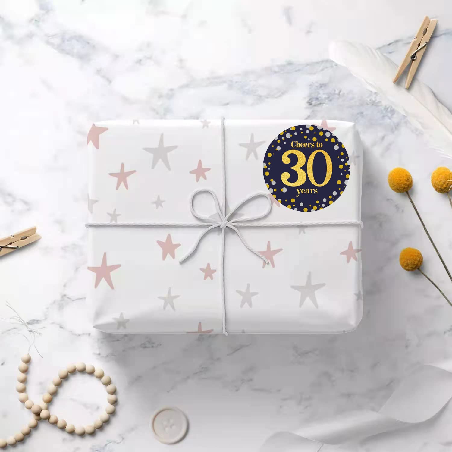 Black and Gold Cheers to 30 Years Sticker Labels - 30th Birthday Party Favor Stickers - 2 in - 50 Count