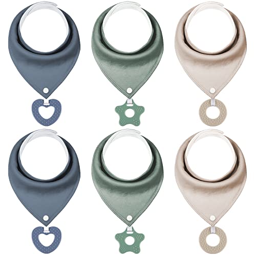 Yoofoss Baby Bandana Drool Bibs 6 Pack and Teething Toys Soft and Absorbent for Boys and Girls 0-36 Months - Baby Teething Bibs Plain Color