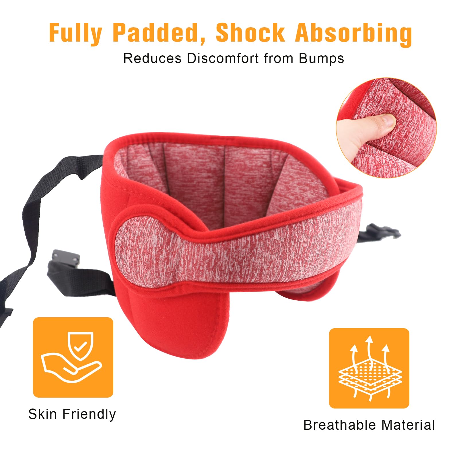 vocheer Baby Car Seat Head Support Band, Adjustable Carseat Sleep Nap Aid Holder Belt Head Protection Strap for Kids 1-5 Years Old Red
