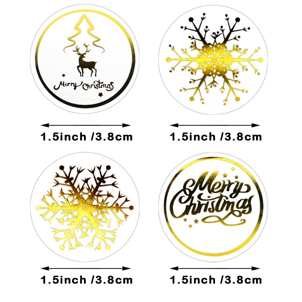 Gold Merry Christmas Stickers Roll Clear Round Christmas Stickers Labels 500 PCS Envelope Seal Stickers 1.5 Inches