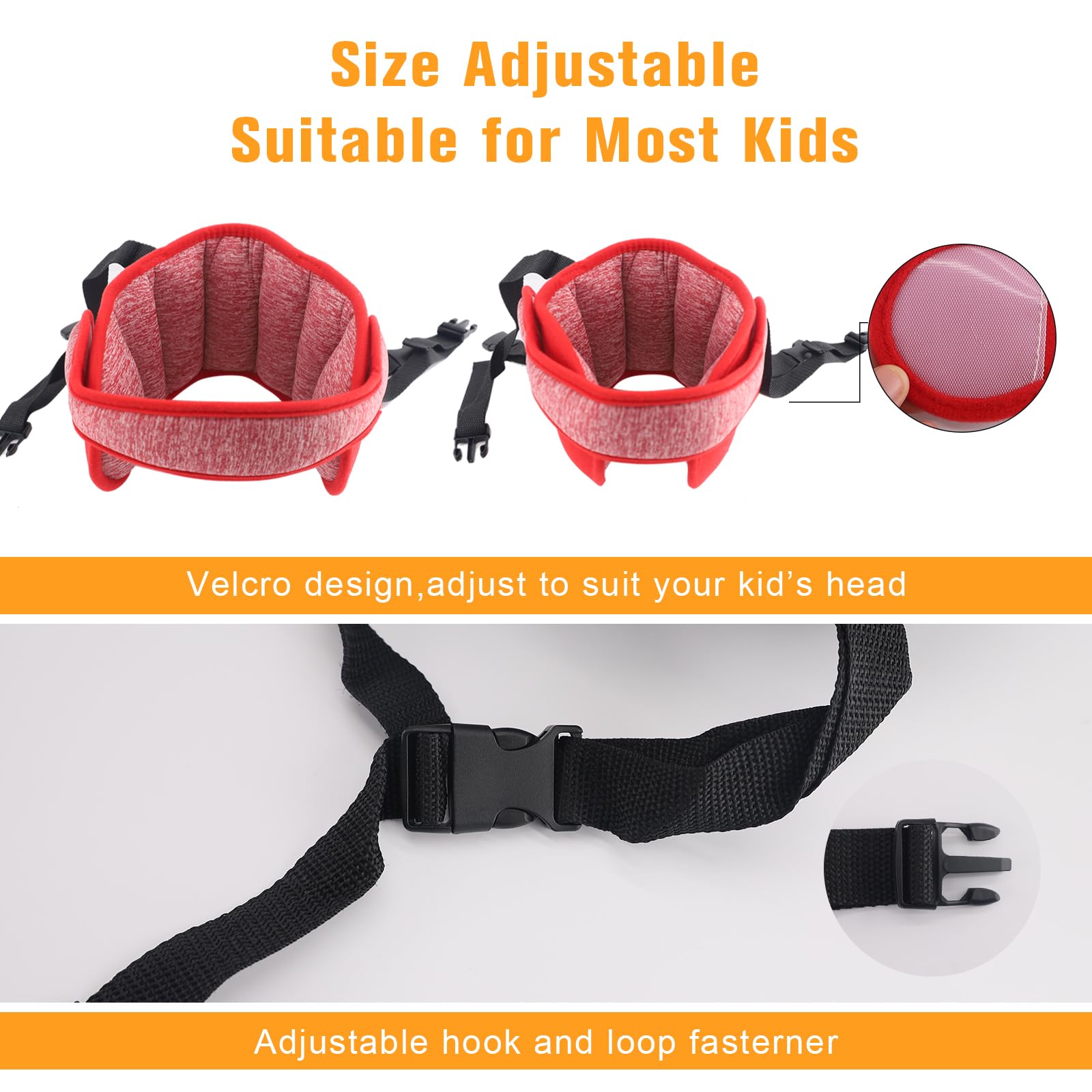 vocheer Baby Car Seat Head Support Band, Adjustable Carseat Sleep Nap Aid Holder Belt Head Protection Strap for Kids 1-5 Years Old Red