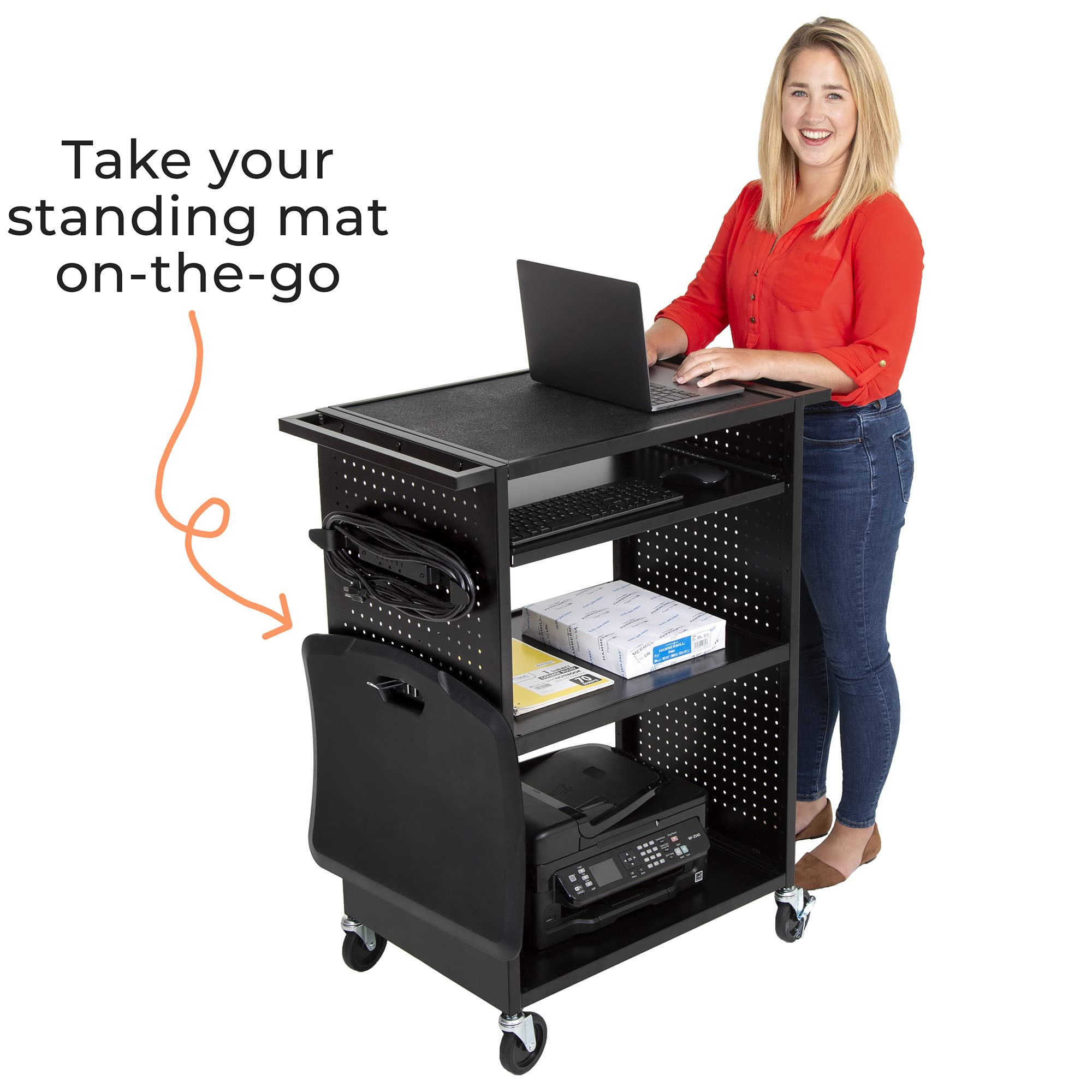 Line Leader Stellar AV Cart | Reimagine Your Teacher Cart with Revolutionary Pegboard Siding & 12 Movable Peg Hooks for Customizable Storage | UL Safety Certified Mobile Workstation with Keyboard Tray