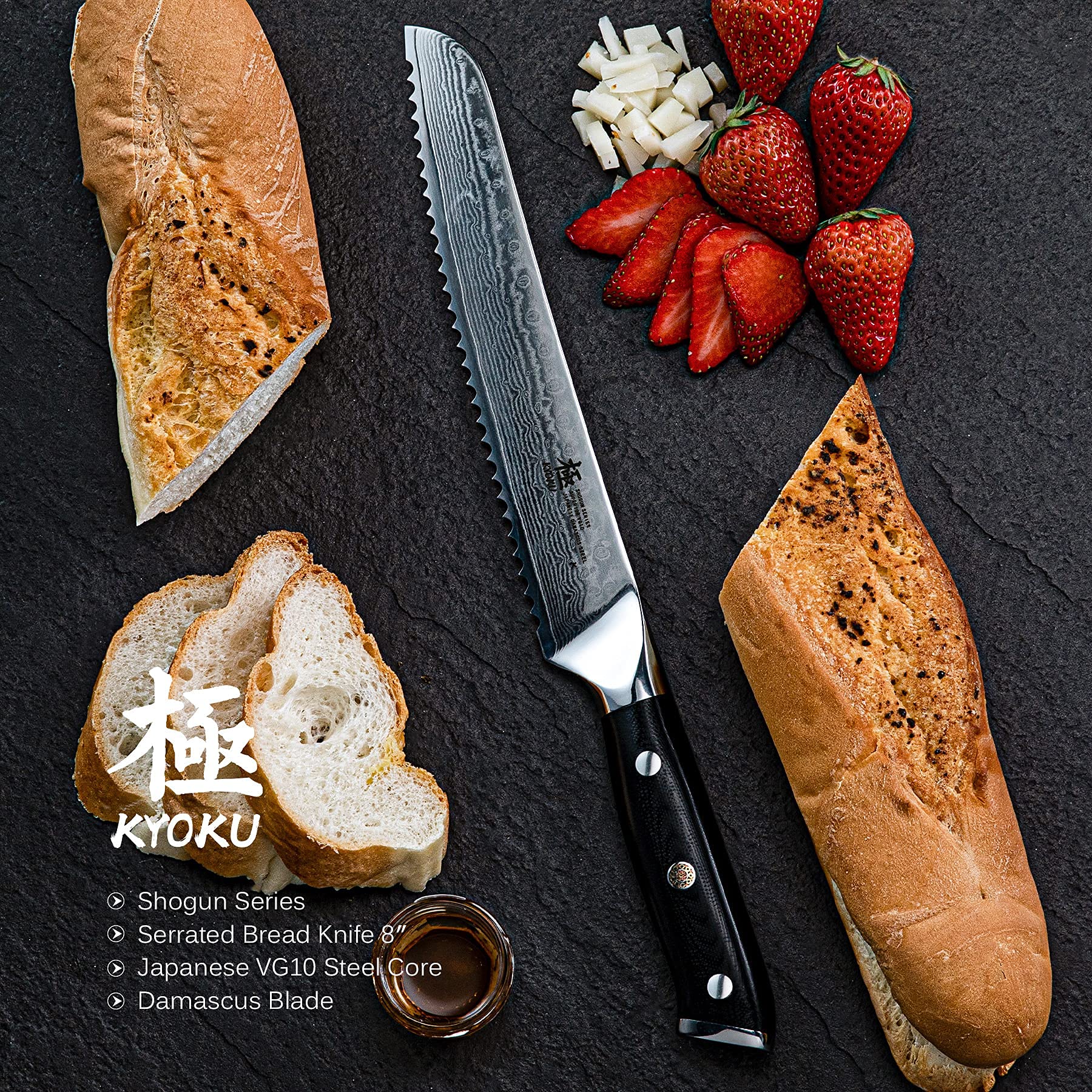 KYOKU 3.5" Paring Knife + 8'' Serrated Bread Knife - Shogun Series - Japanese VG10 Steel Core Forged Damascus Blade