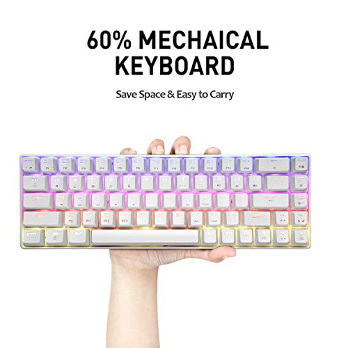 LexonElec Mechanical Gaming Keyboard 18 Chroma RGB Backlit 60% Percent Keyboard with Type C Red Switches 68 Keys Anti-ghosting Wired Gaming Keyboard for PC/Mac Gamer,Typist,Tactile-White