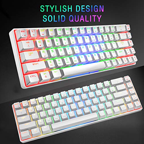 LexonElec Mechanical Gaming Keyboard 18 Chroma RGB Backlit 60% Percent Keyboard with Type C Red Switches 68 Keys Anti-ghosting Wired Gaming Keyboard for PC/Mac Gamer,Typist,Tactile-White
