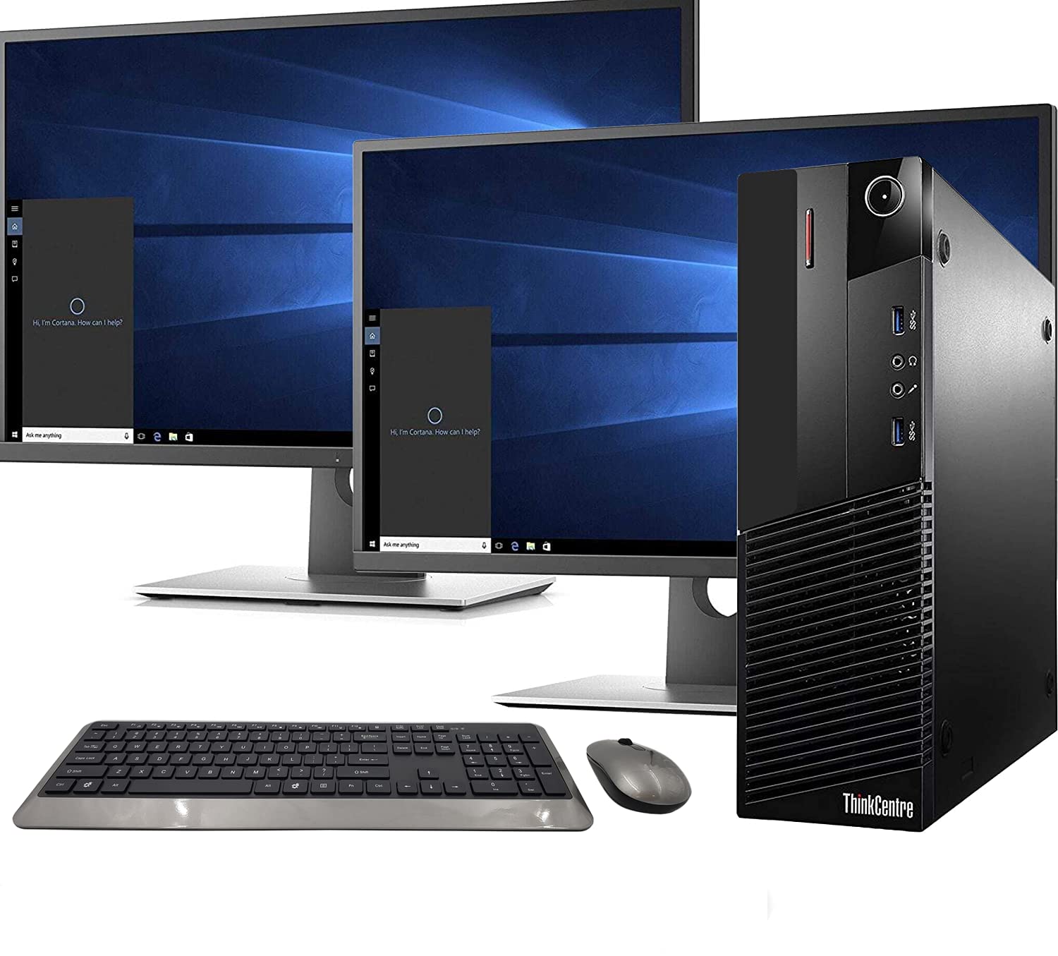 Lenovo Personal Computer Tower with Intel Core i5 Processor, 16GB Memory, 128GB M.2 SSD, 2TB Hard Drive, Dual 27-Inch FHD LED Monitors, Windows 10 Pro, 90-Day Warranty (Renewed)