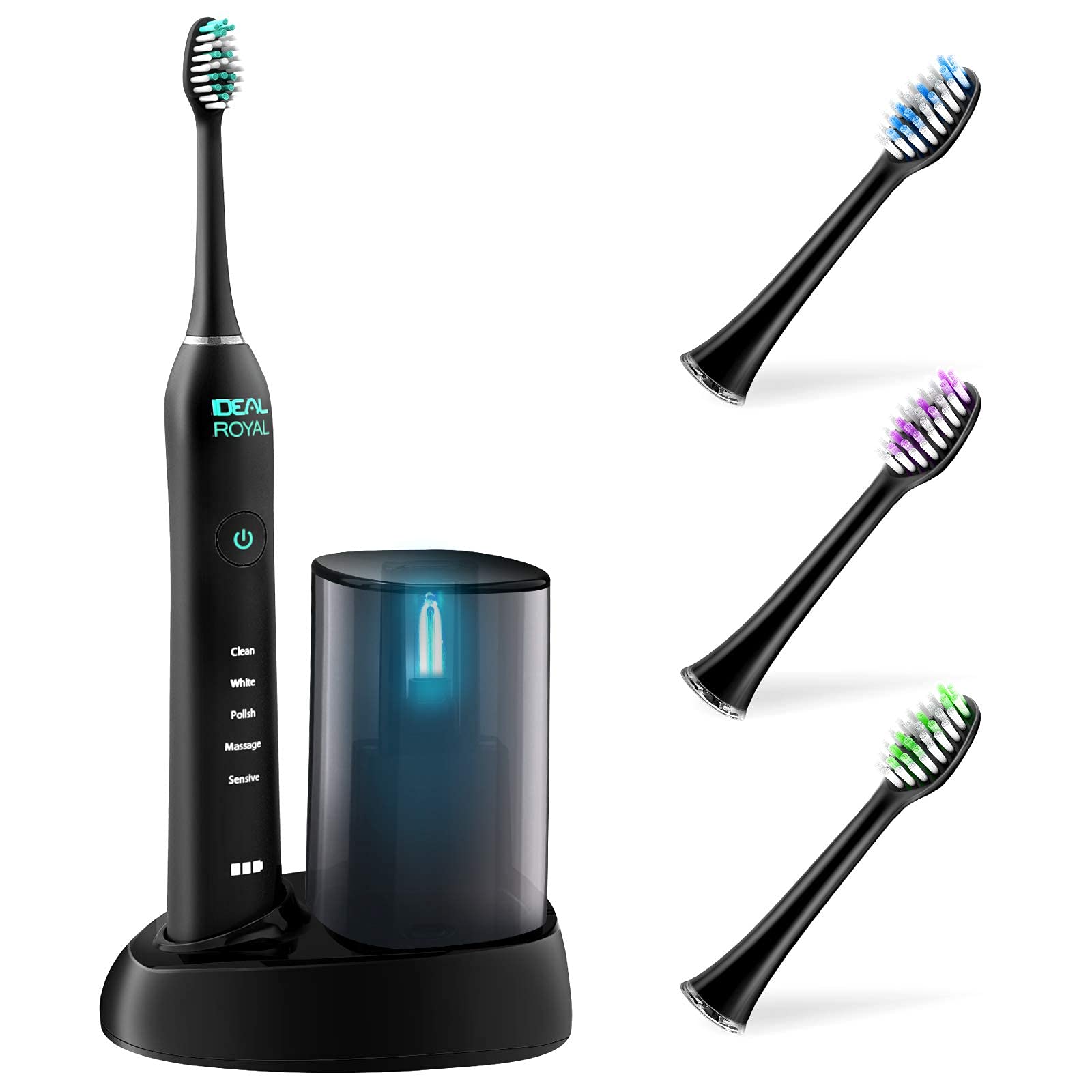 DLM Oral Care 48000 Electric Toothbrush,Powered Toothbrush with 5 Modes & 3 Replacement Brush Heads, Black Wirless Toothbrush Charging for Family&Travel