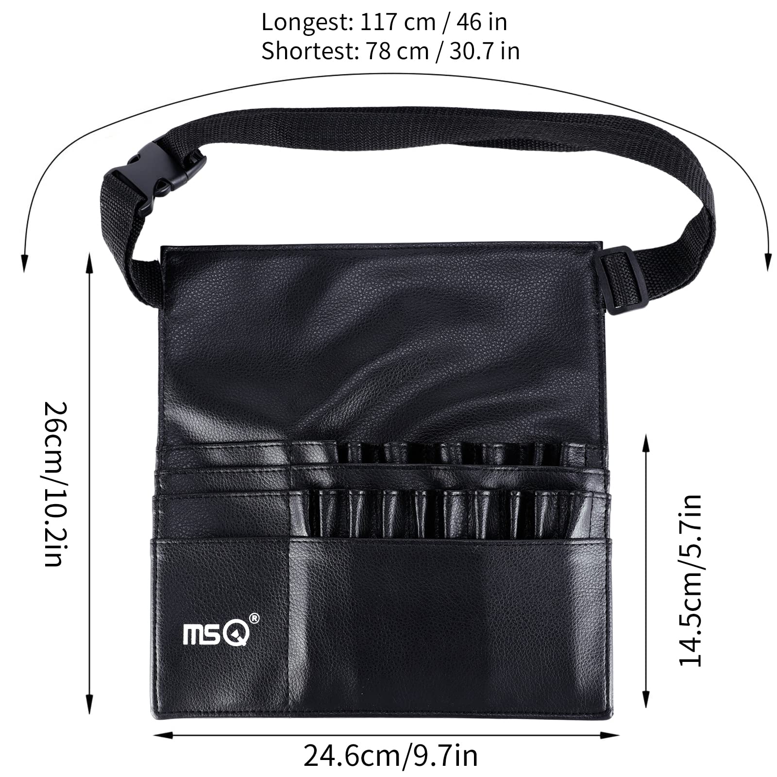 MSQ 23 Pockets Professional Cosmetic Makeup Brush Bag with Adjustable Artist Belt Strap Multi Pockets PU Leather Portable Cosmetic Brush Holder Organizer (Brush Not Included)