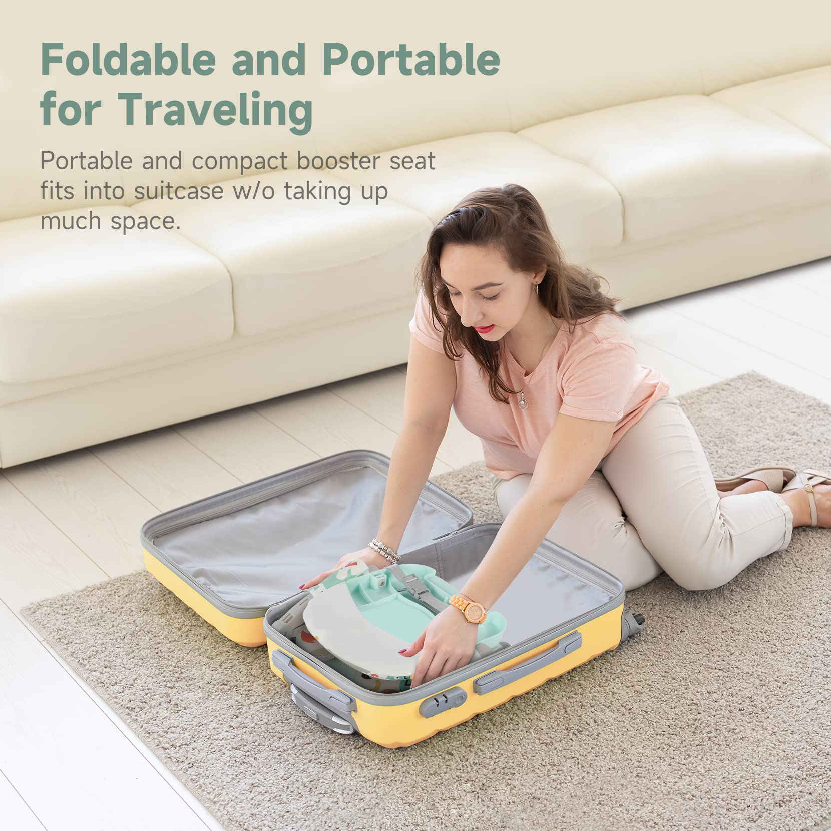 YOLEO Baby High Chair Booster Seat for Dining Table Height Adjustable Toddlers Chair Portable Foldable Highchair with Cushion & Tray Removable(Green)